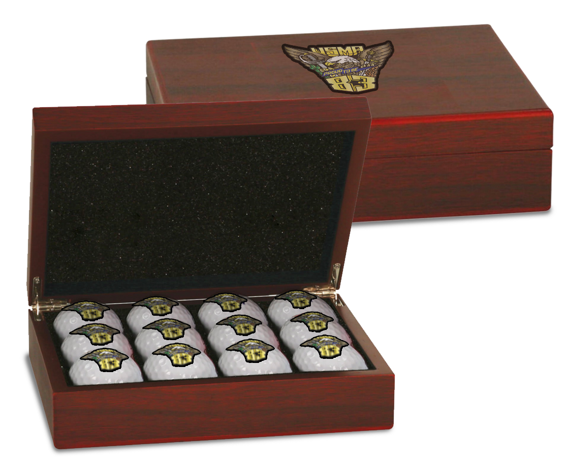 Rosewood Finish Golf Ball Box with Class of '83 Graphic Srixon Soft ...